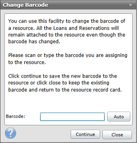 Changing a Resources Barcode
