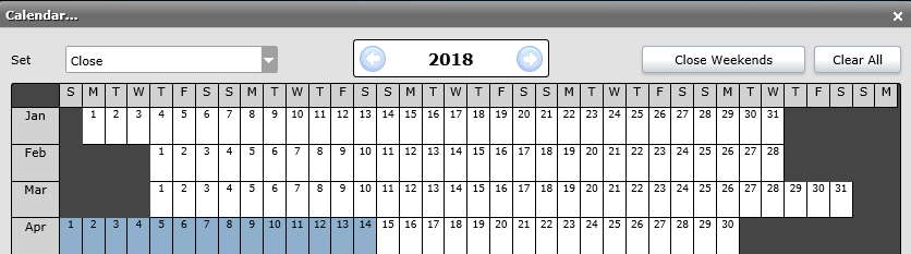 Closing Days using the Calendar